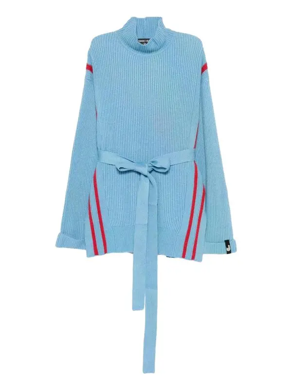 Iceberg Striped Turtleneck Sweater With Belt - Blue