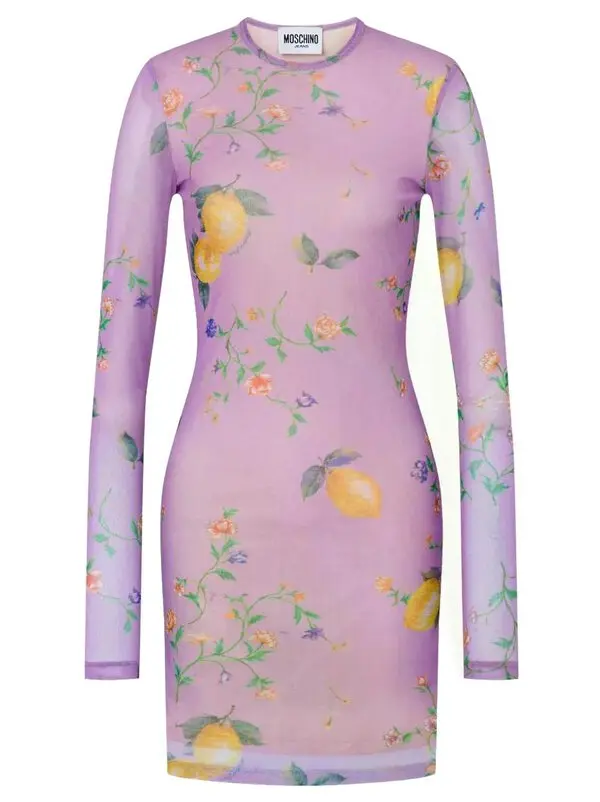 Moschino Floral-print Long-sleeve Mini Dress - Purple