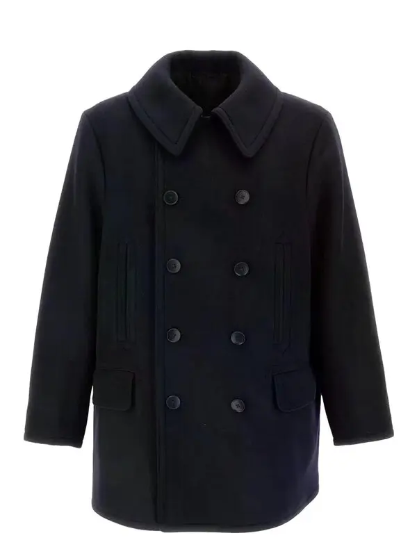 KAPTAIN SUNSHINE Flap-pockets Button Pea Coat - Blue