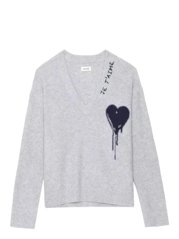 Zadig&Voltaire Heart Motif V-neck Sweater - Grey