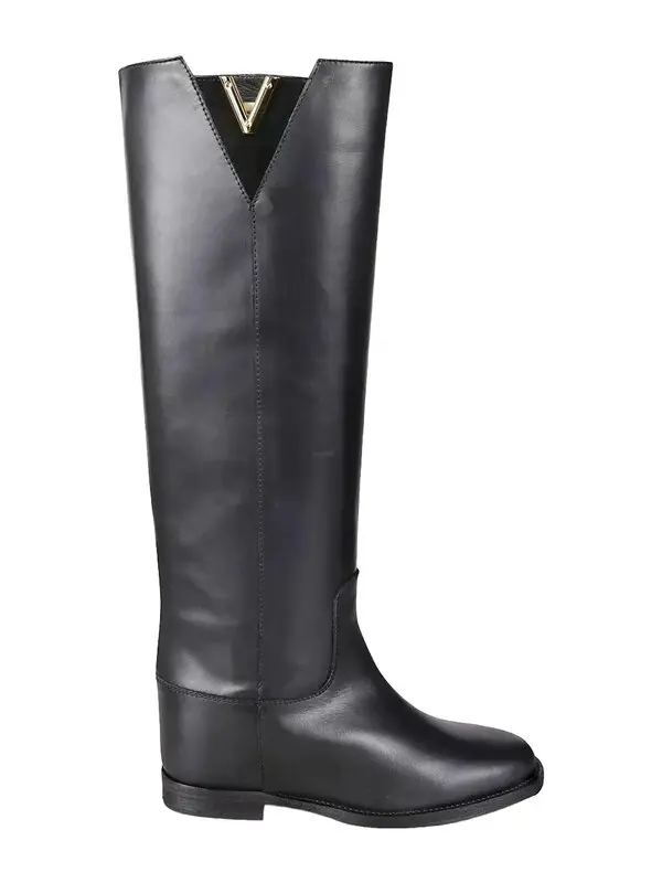 VIA ROMA 15 Logo-plaque Leather Boots - Black