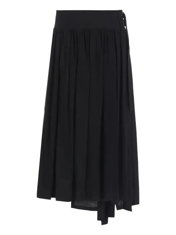 Y’s Asymmetric Gathered Midi Skirt - Black