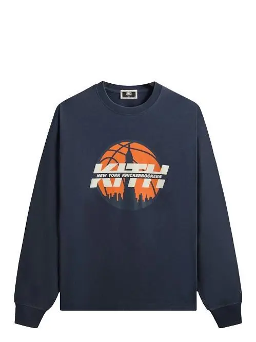 Kith X New York Knicks Knickerbockers Long Sleeve Quinn Vintage Tee Shirt - Nocturnal