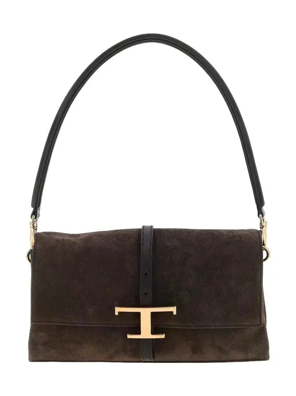TOD'S Mini T Timeless Suede Shoulder Bag - Brown