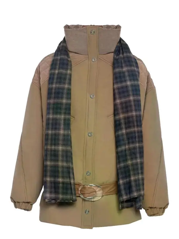 MARBELL Padded Belted Coat With Scarf - Neutrals