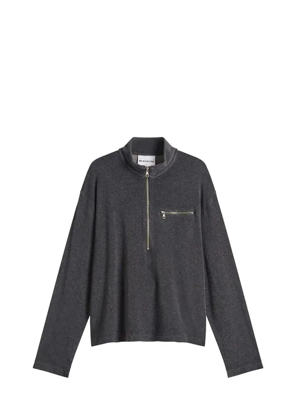 MKI MIYUKI ZOKU Towelling Quarter Zip - Charcoal