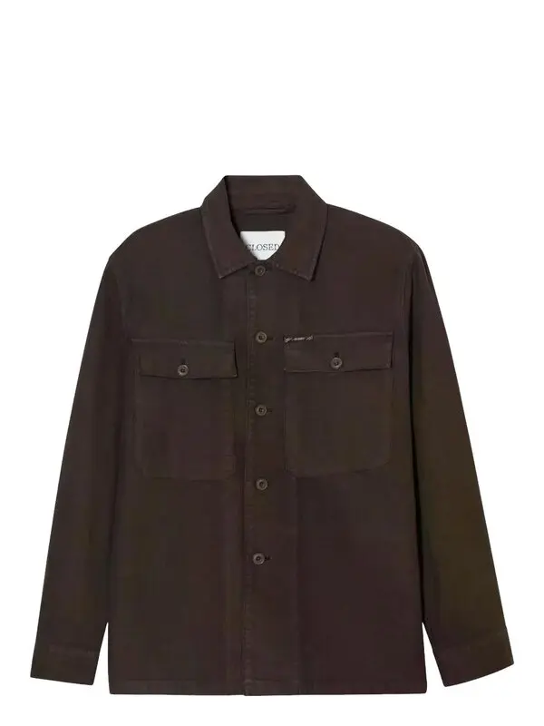 Closed Button-up Shirt Jacket - Brown