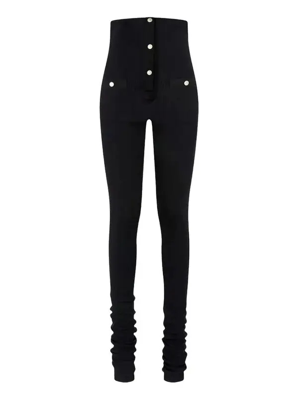 Attico Ribbed Trousers With Button Fastening - Black