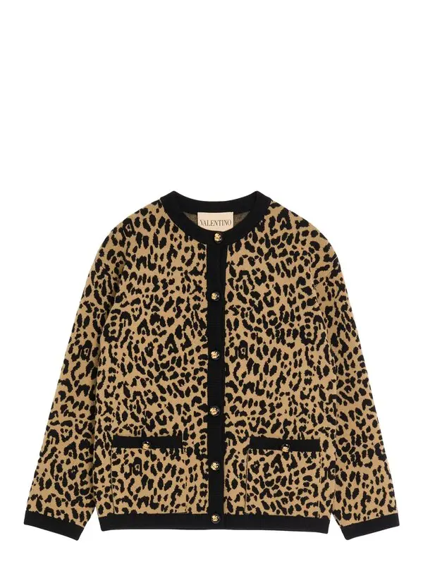 Valentino Garavani Wool Leopard Print Cardigan - Beige