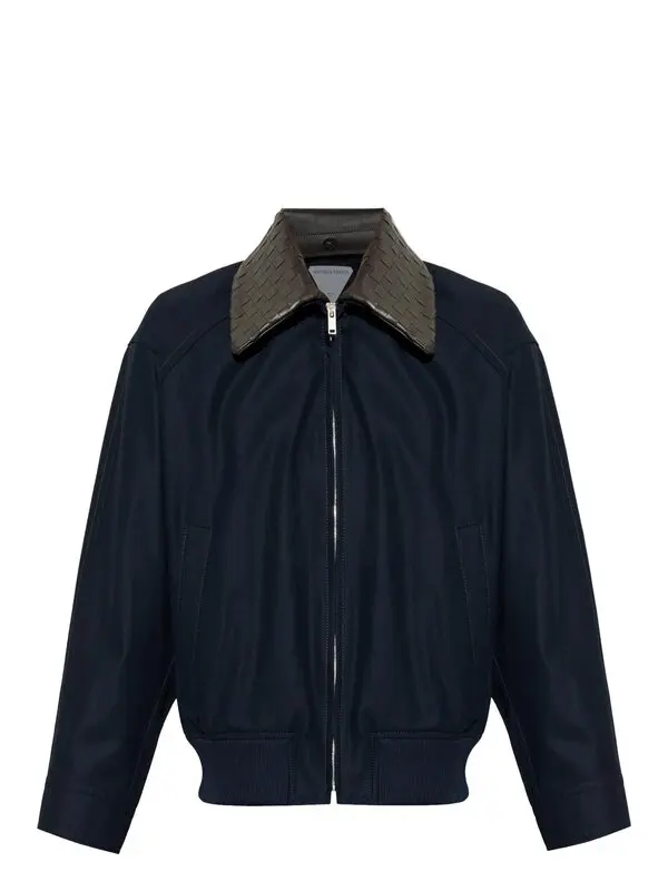 Bottega Veneta Jacket With Leather Collar - Navy Blue