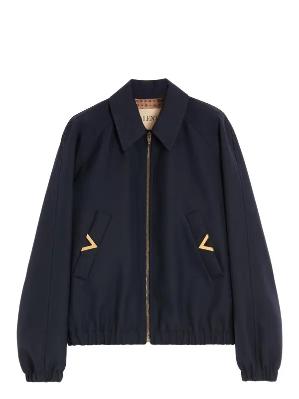 Valentino Garavani Wool-blend Vlogo Bomber Jacket - Blue