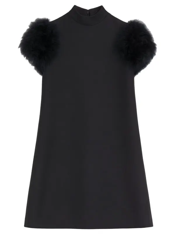 Valentino Garavani Crepe Feather-trim Mini Dress - Black