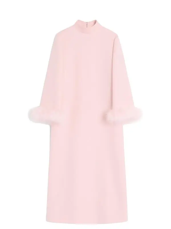 Valentino Garavani Crepe Feather-trim Midi Dress - Pink
