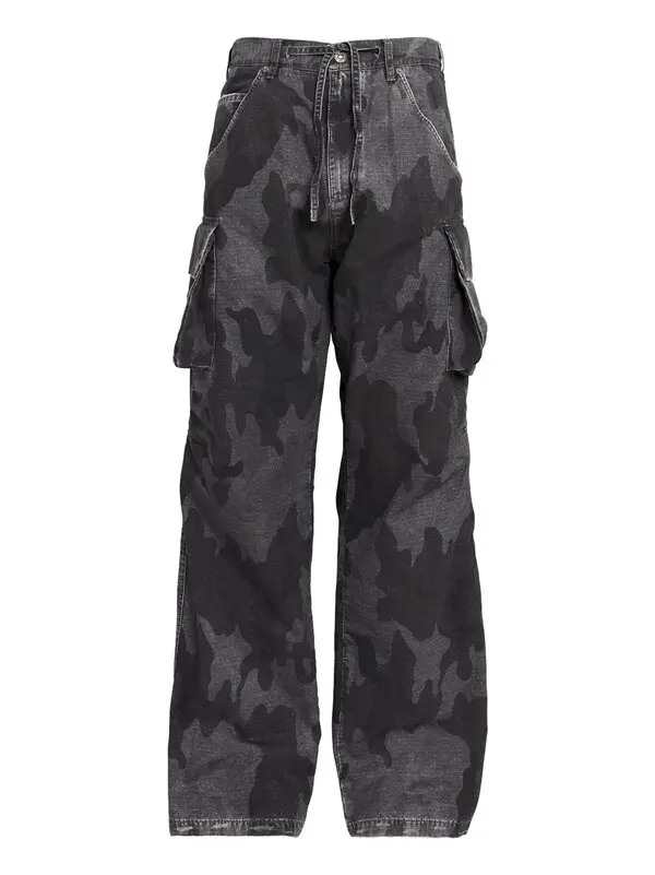 424 Cotton Ripstop Camouflage Print Cargo Trousers - Black