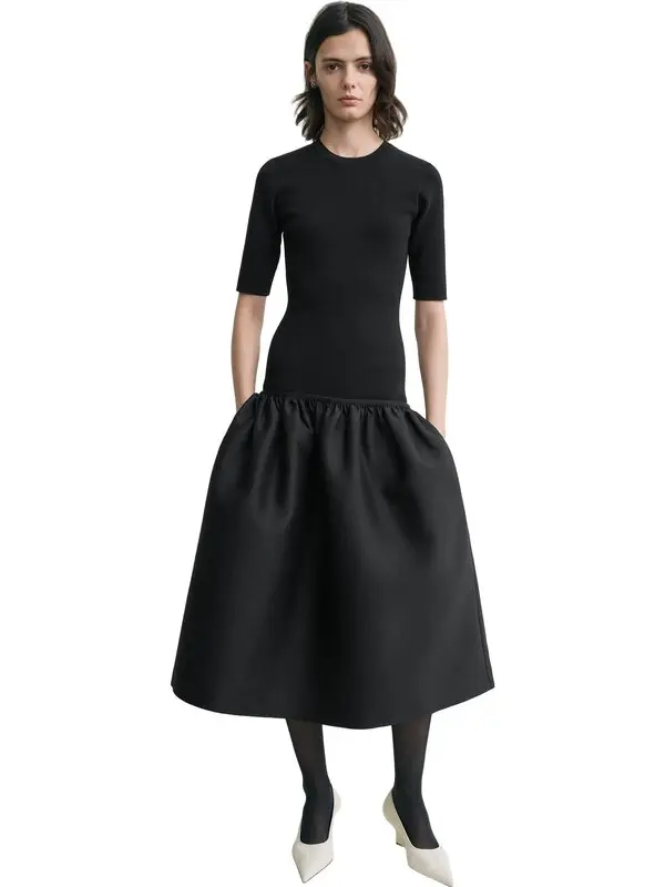 TOTÊME Compact Knit Jersey And Twinflower Skirt Dress - Black