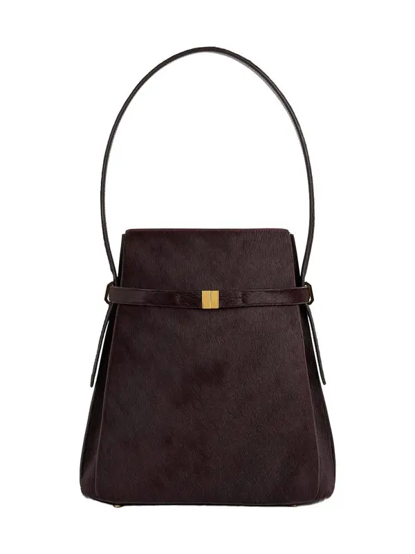 TOTEME Belted Pony-effect Leather Bucket Bag - Wine