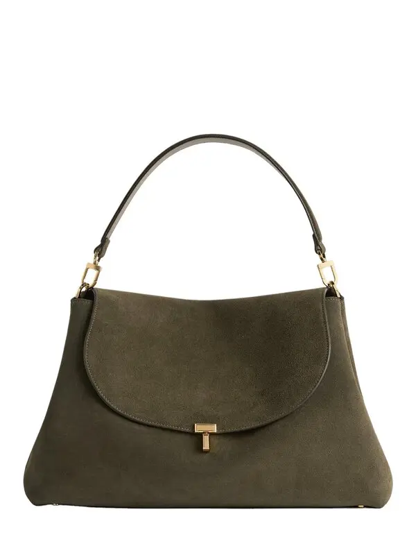 TOTEME T-lock Suede Satchel - Dark Taupe