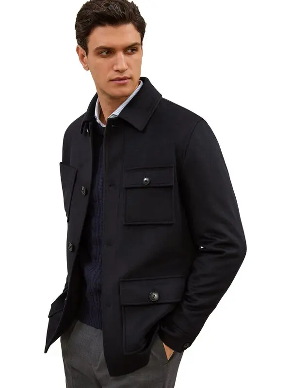 REISS Prancing Atelier 100% Cashmere Field Jacket - Navy