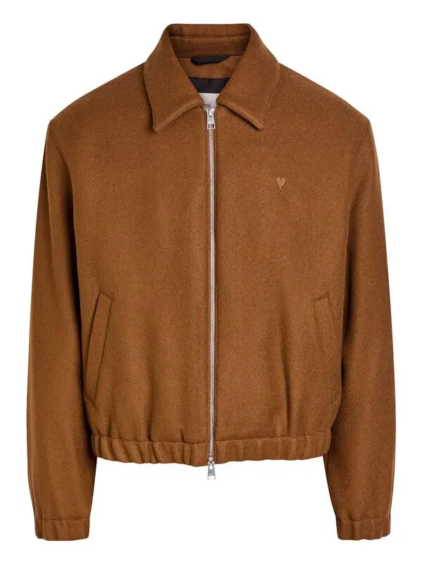 Ami Logo-embroidered Wool Jacket - Brown