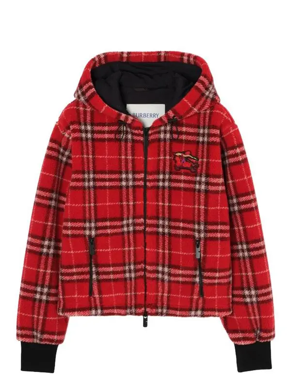Burberry Check Fleece Hooded Jacket - Crayon Red
