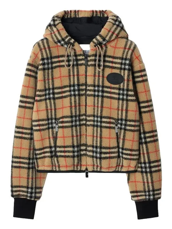 Burberry Check Fleece Hooded Jacket - Sand Beige