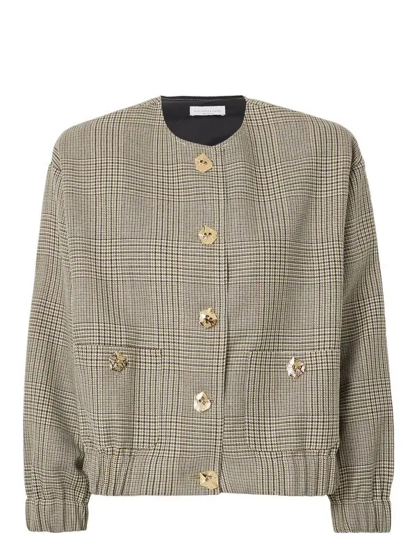 VIOLANTE NESSI Kelly Houndstooth Wool Bomber Jacket - Neutrals