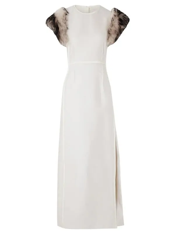 JIL SANDER Paneled Shearling-trimmed Satin-twill Maxi Dress - Neutrals