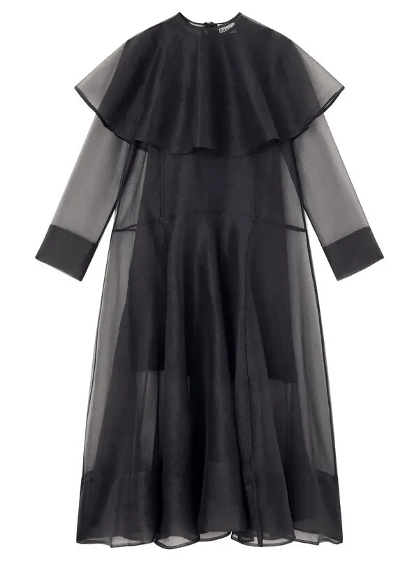 GANNI Long Dress With Collared Neckline - Black