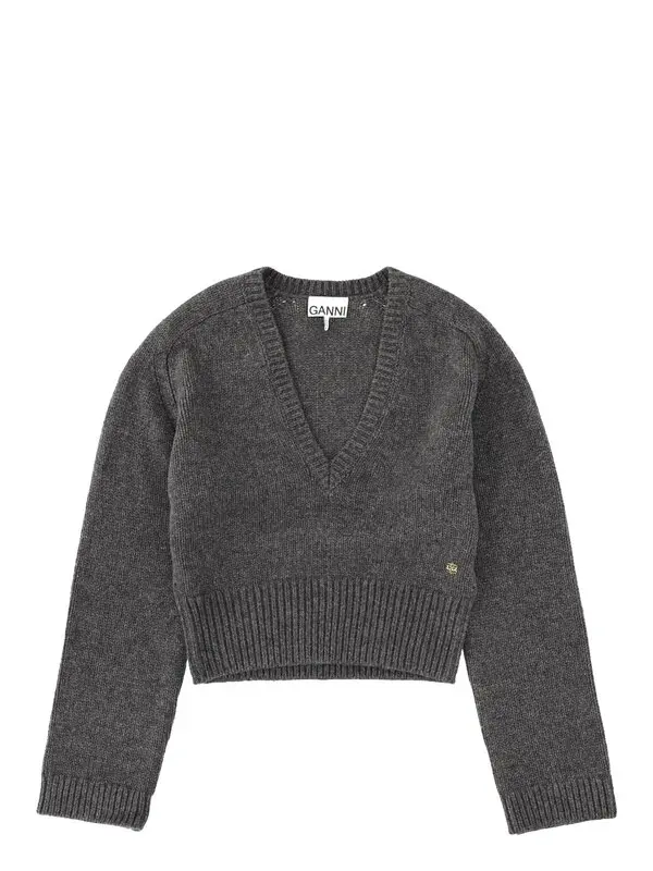 GANNI V-neck Sweater - Charcoal