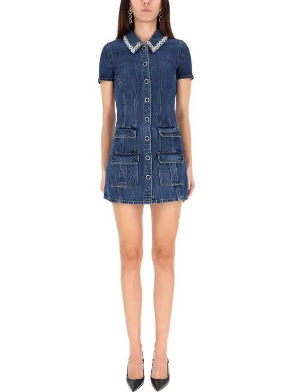 SELF-PORTRAIT Denim Crystal Mini Dress - Blue
