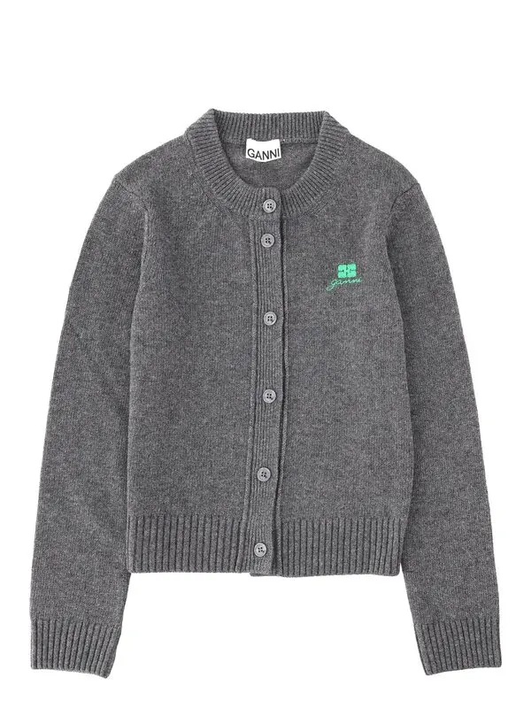 GANNI Logo Cardigan - Grey