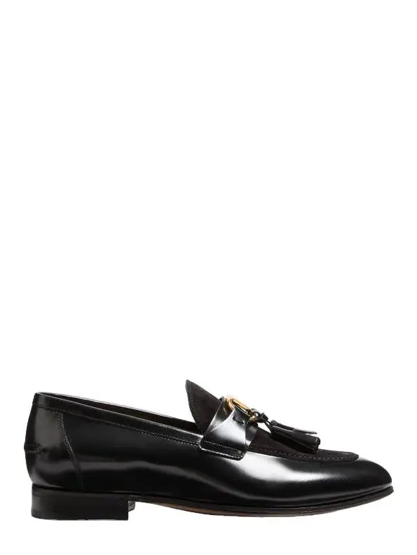 Valentino Garavani Vaniteux Calfskin And Split Leather Loafer - Black
