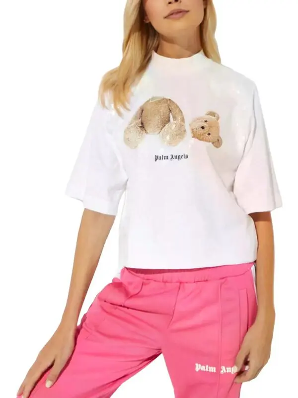 Palm Angels Bear-print Crop Top - White