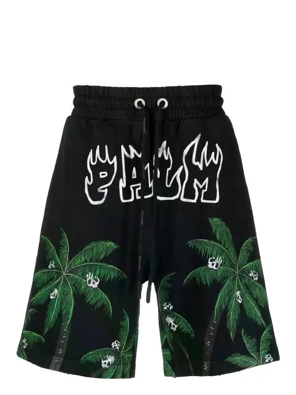 Palm Angels Palm-print Sweatshorts - Black