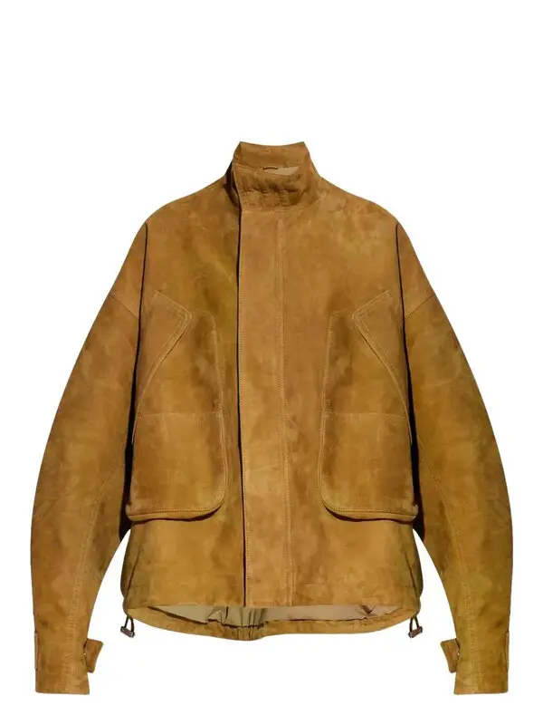 Attico Suede Jacket With Cuffed Sleeves - Neutrals