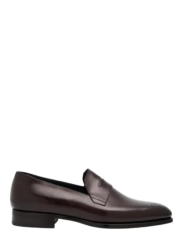 Brioni Elysium Brogue Leather Penny Loafers - Dkbrwn