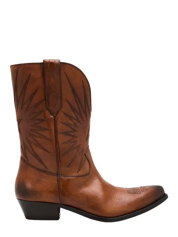 GOLDEN GOOSE Wish Star Low Leather Cowboy Boots - Tan