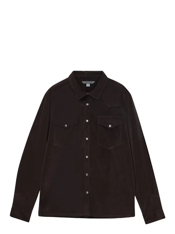 John Varvatos Andres Herringbone Snap-front Western Shirt - Espresso