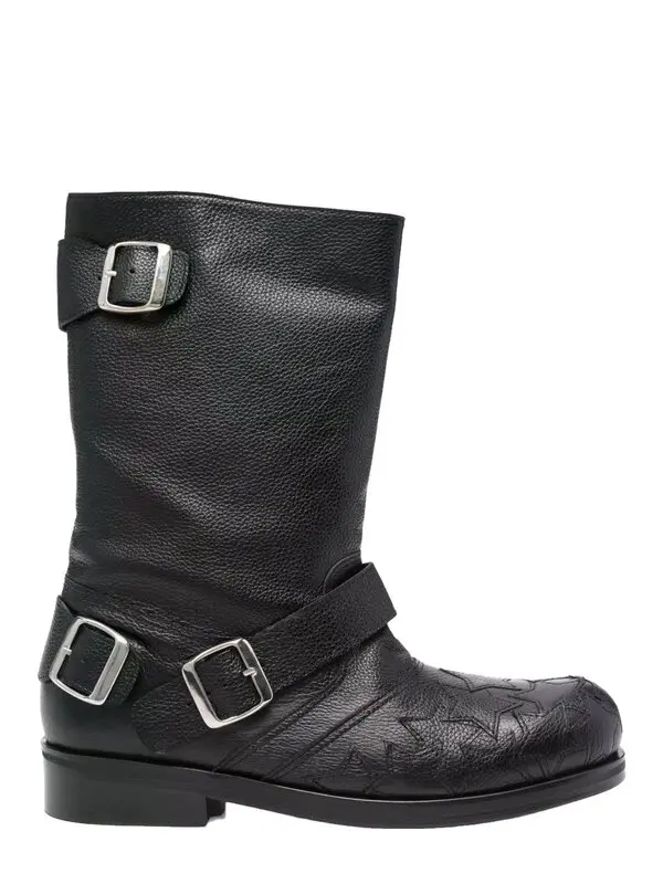 STEFAN COOKE Grainy Leather Biker Boots - Black