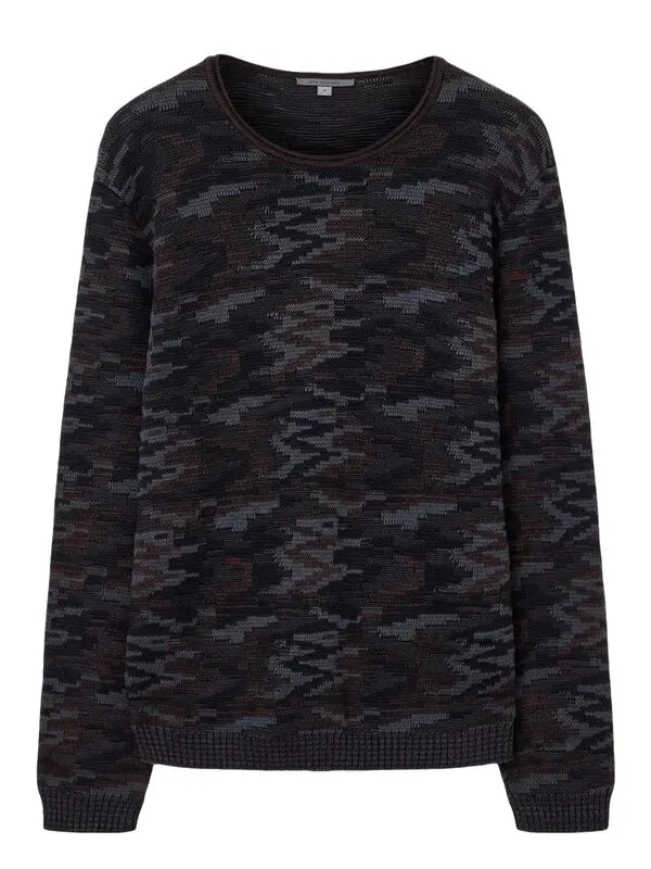 John Varvatos Caden Cotton Jacquard Crewneck Sweater - Night Sky