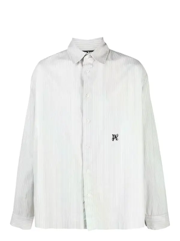 Palm Angels Monogram-embroidered Striped Shirt - Blue