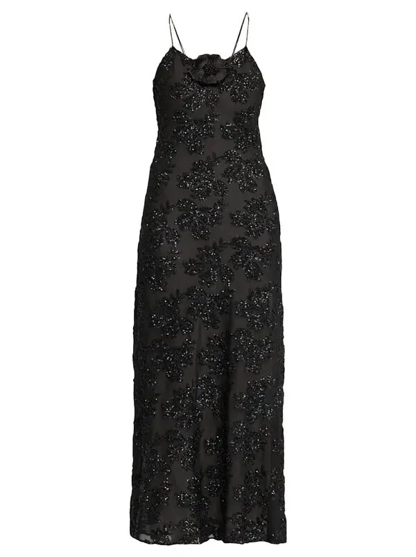 RODARTE Floral Sequin Embroidered Maxi Dress - Black