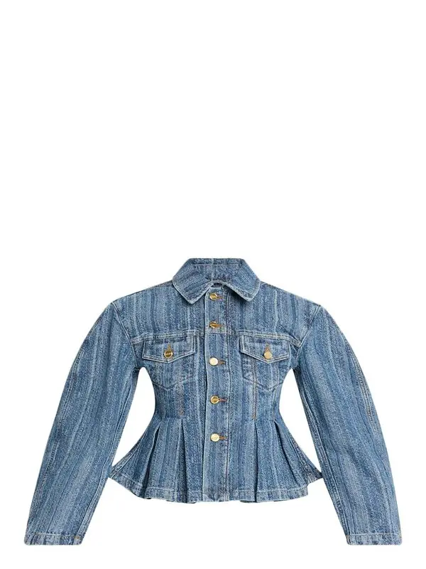 GANNI Pleated Stripe Denim Jacket - Indigo