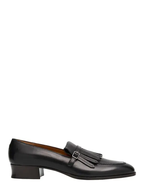 Loro Piana Pennan Leather Fringe Loafers - Black