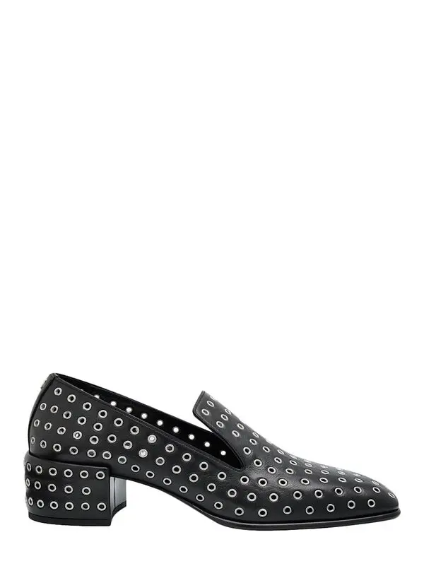 JIMMY CHOO 45mm Elliot Grommet Leather Loafers - Black/silver