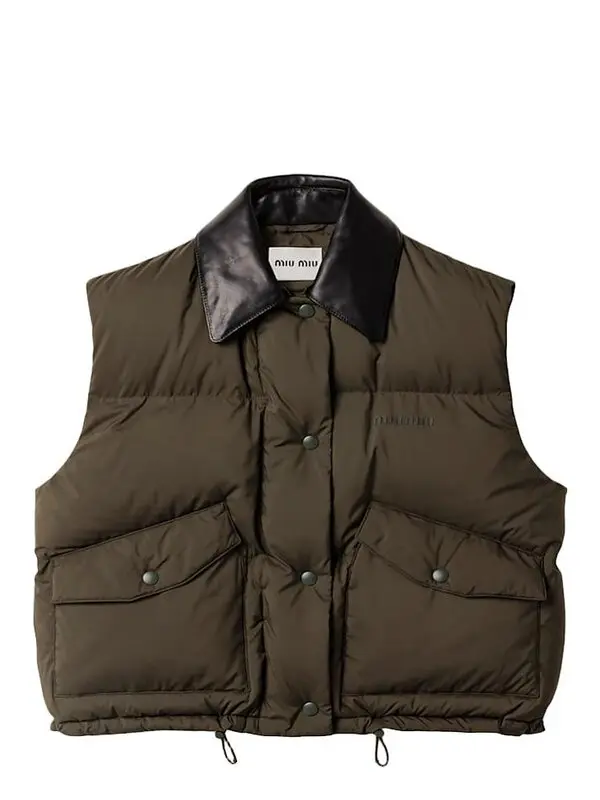 Miu Miu Leather-collar Puffer Vest - Military Green