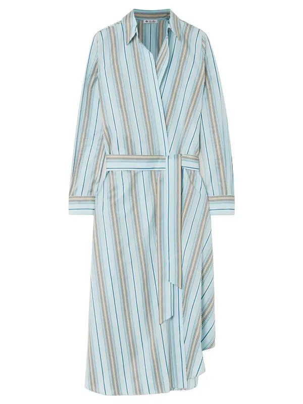 Loro Piana Belted Striped Cotton-poplin Wrap Dress - Blue