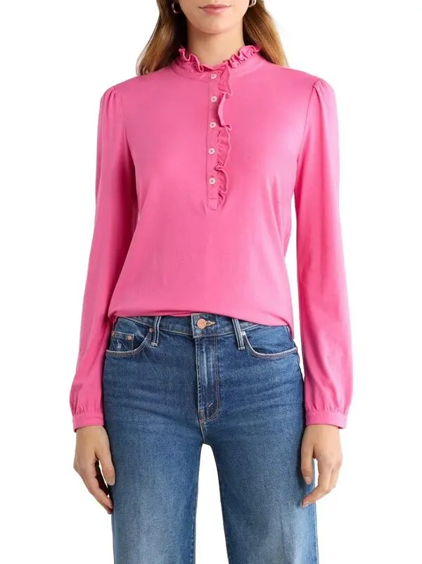 Caslon Ruffle Detail Henley Shirt - Pink Fizz