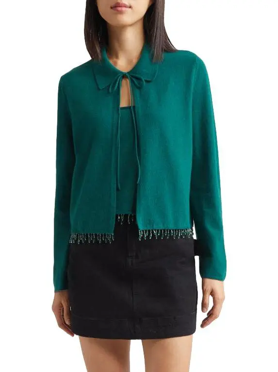 BODE Lodge Beaded Cashmere Cardigan - Dark Green
