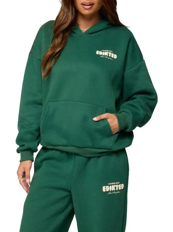 EDIKTED Lounge Edit Logo Graphic Hoodie - Green